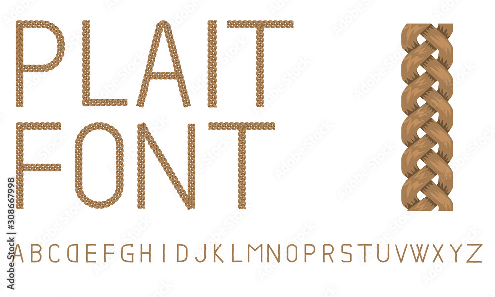 Braids font. Alphabet made from hairstyle plaits. Braided hair font ...