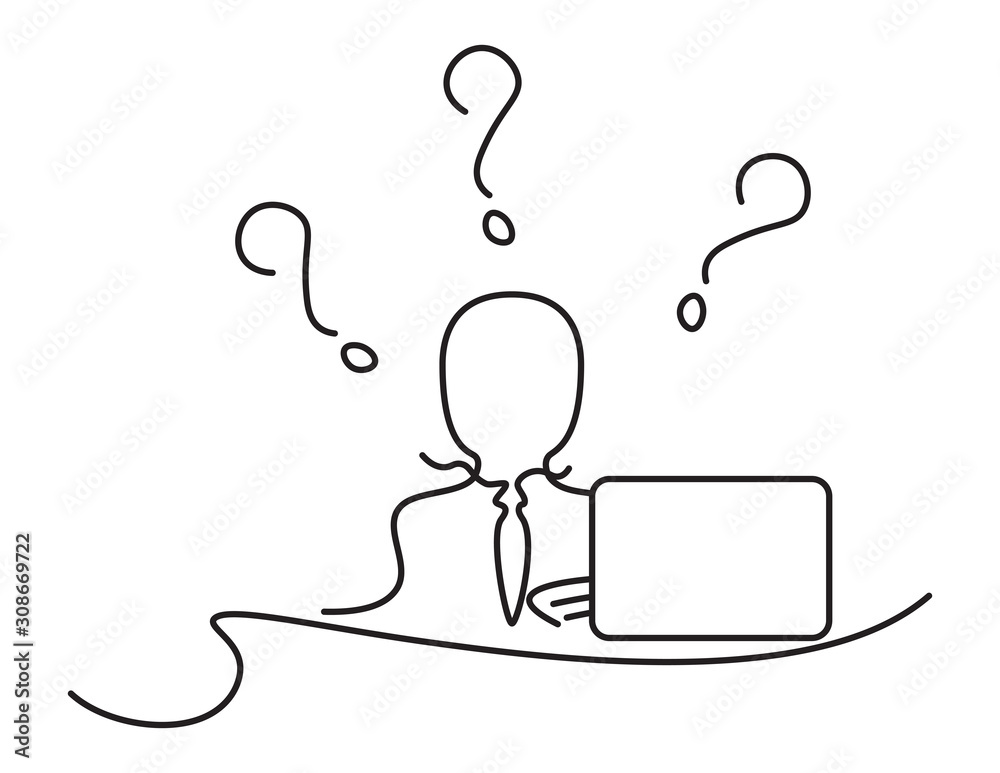 Line Art Business Man with Question Marks Stock Vector | Adobe Stock