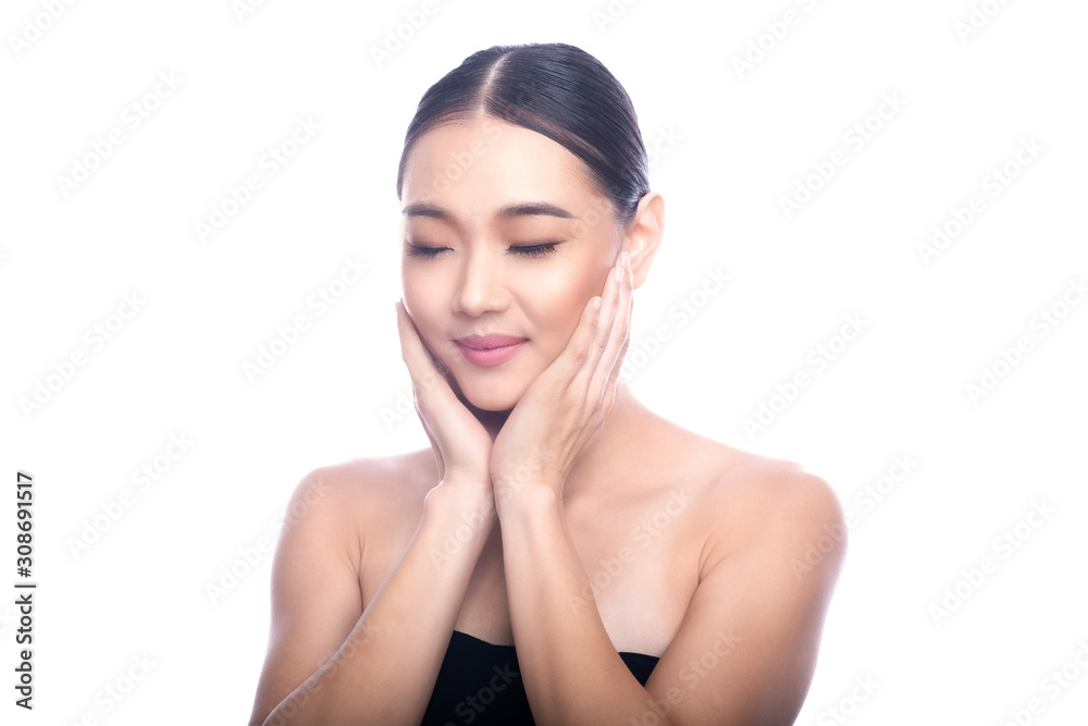 Beautiful Young Asian Woman with Clean Fresh Skin isolate on white ...