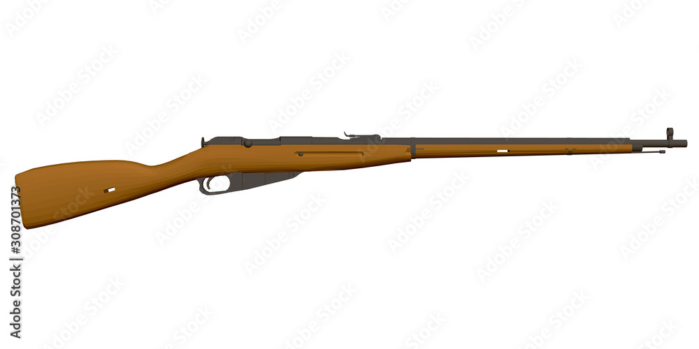 Realistic detailed rifle. Side view. Antique brown rifle. 3D. Vector ...