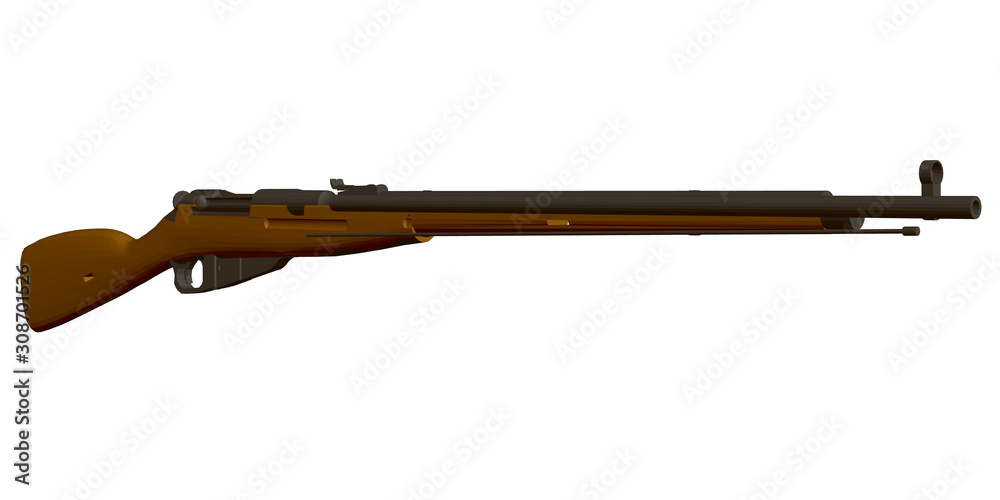 Realistic detailed rifle. Perspective view. Antique brown rifle. 3D ...