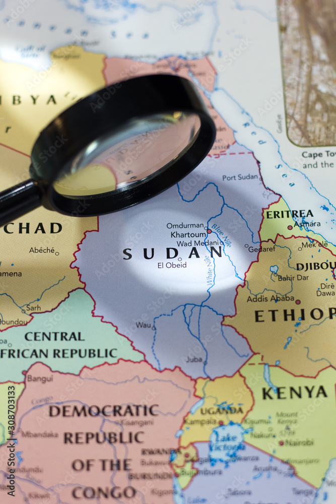Sudan on the map of the world. Stock Photo | Adobe Stock