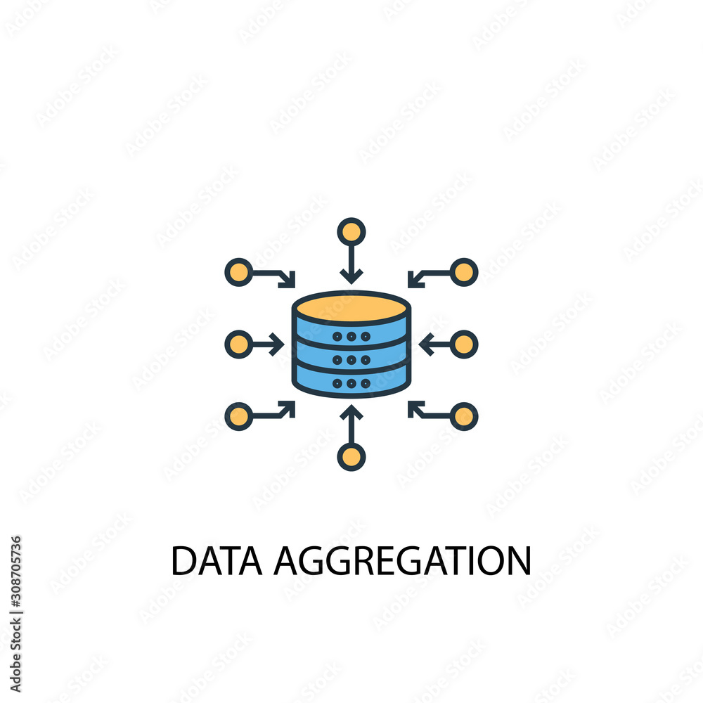 Data Aggregation concept 2 colored line icon. Simple yellow and blue ...