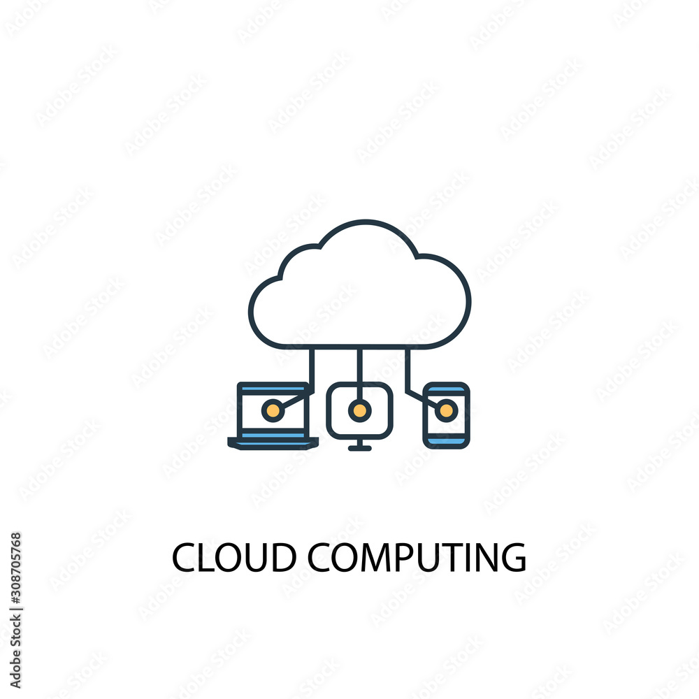 Cloud computing concept 2 colored line icon. Simple yellow and blue ...