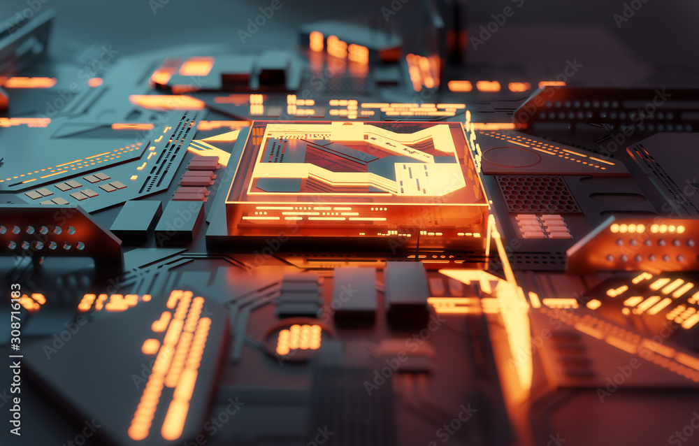 Photo A futuristic glowing CPU quantum computer processor, James Thew ...