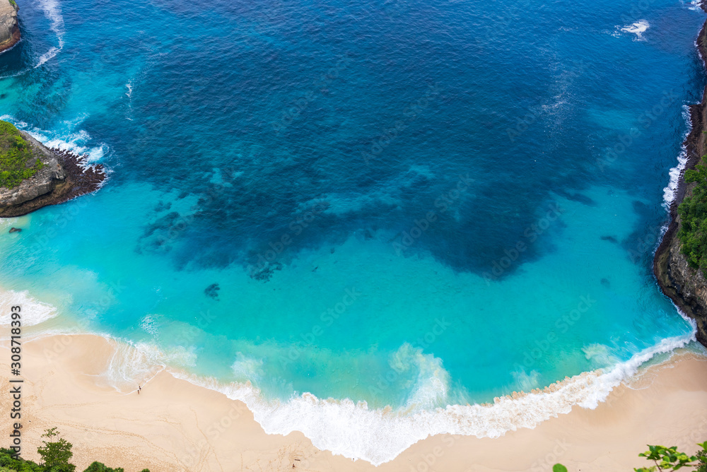 Klingung sand beach with sky blue ocean water of Aerial view. Klingung ...