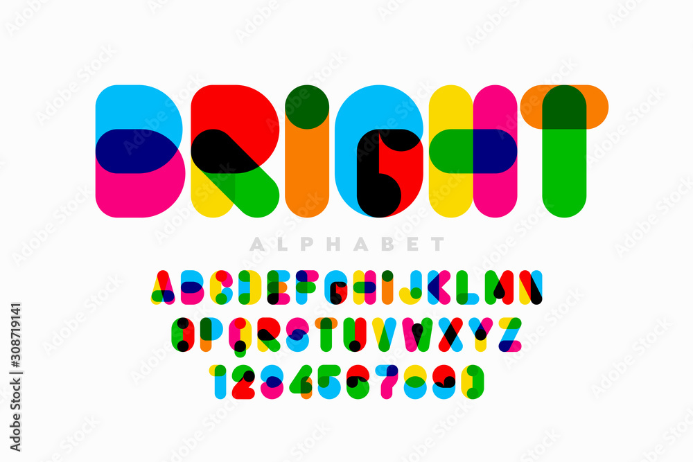 Vibrant style font design, colorful alphabet, letters and numbers Stock ...