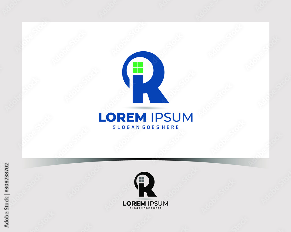 R Letter Real Estate Logo Design, Letter R logo template with House ...