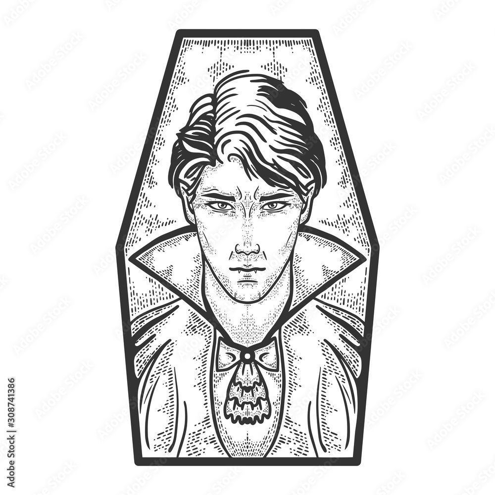 Vampire guy fairy tale character like in horror movie sketch engraving ...