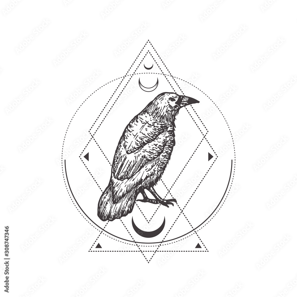 Geometric Crow Tattoo