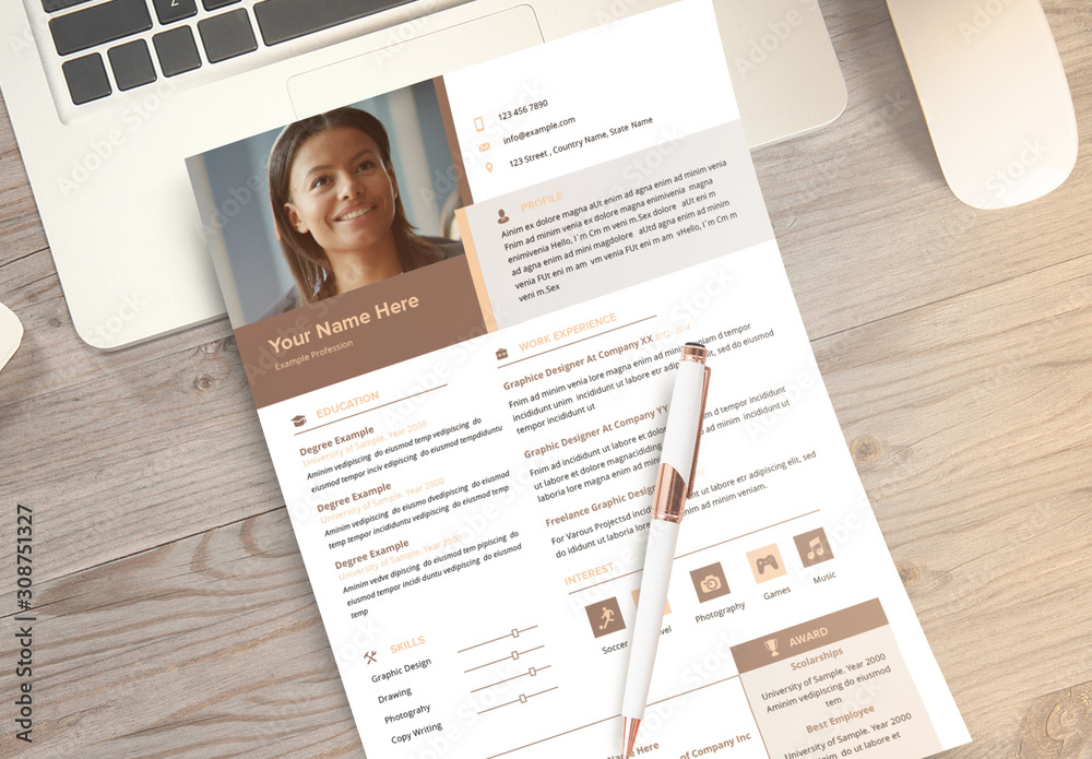 Resume Layout with Brown Accents Stock Template | Adobe Stock
