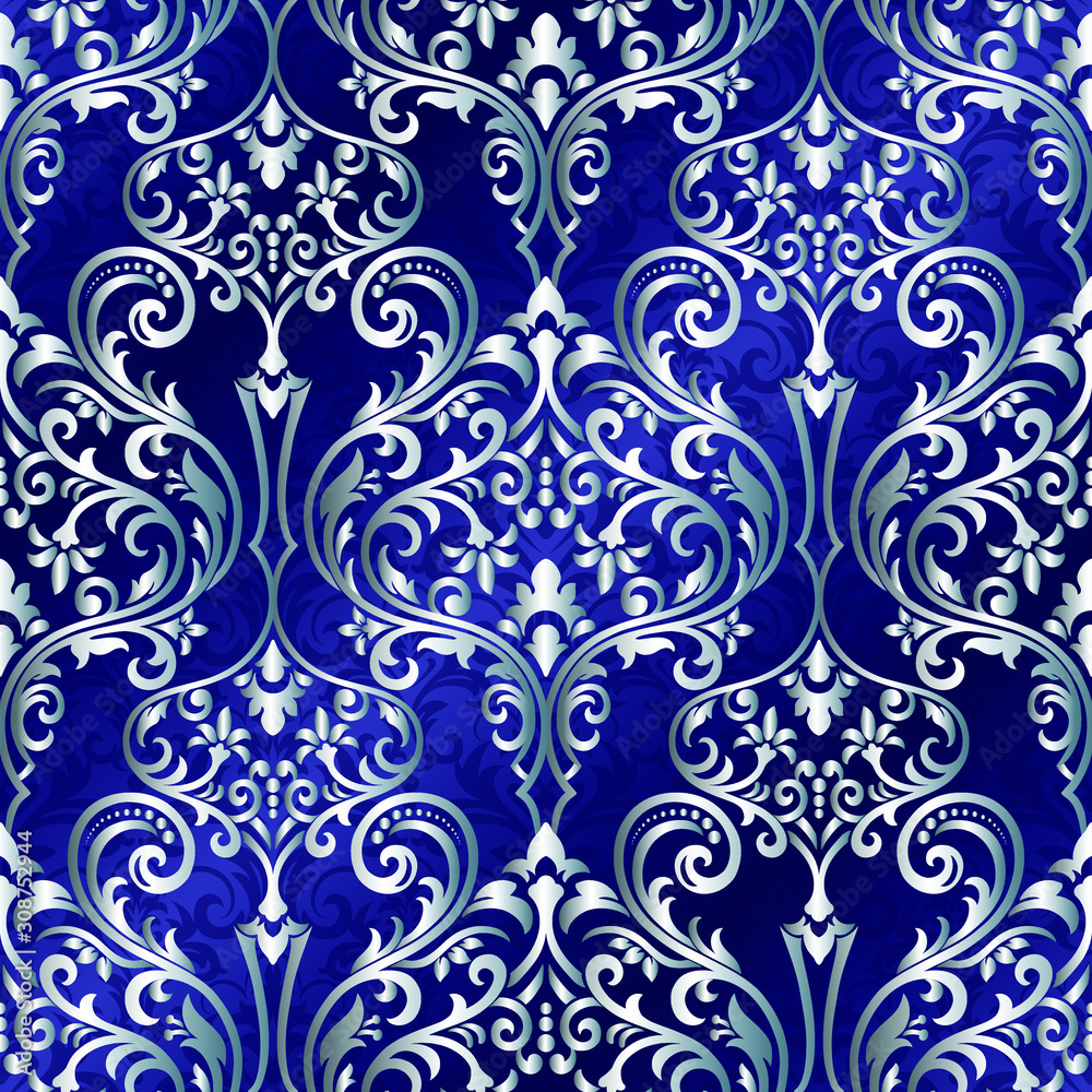 Royal Blue Damask Wallpaper