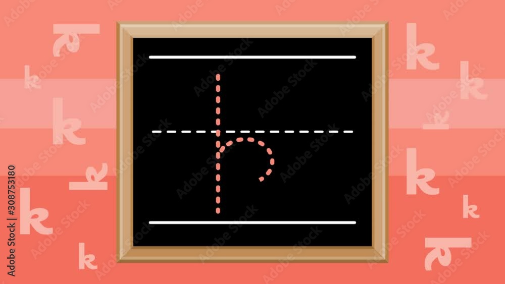Animation of how to write the lower case alphabet letter 'k' with ...