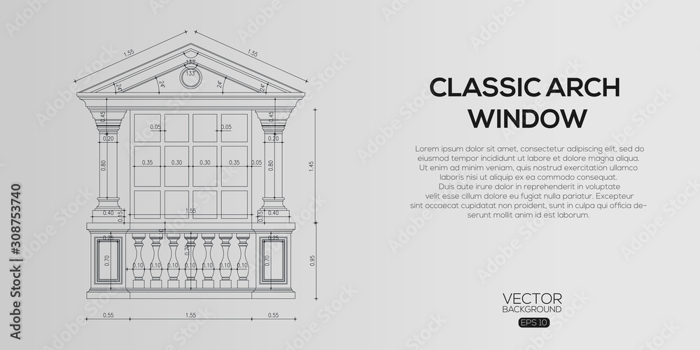 Detailed classic window , Architectural background , architectural plan ...