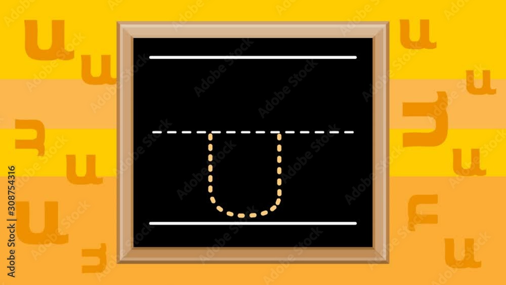 Animation of how to write the lower case alphabet letter 'u' with ...