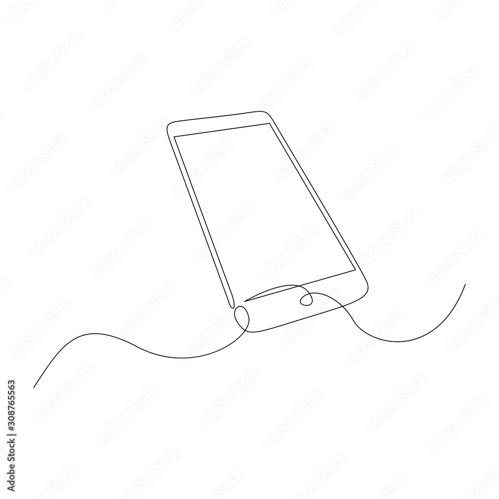Continuous one line drawing smartphone, gadget. Stock vector ...