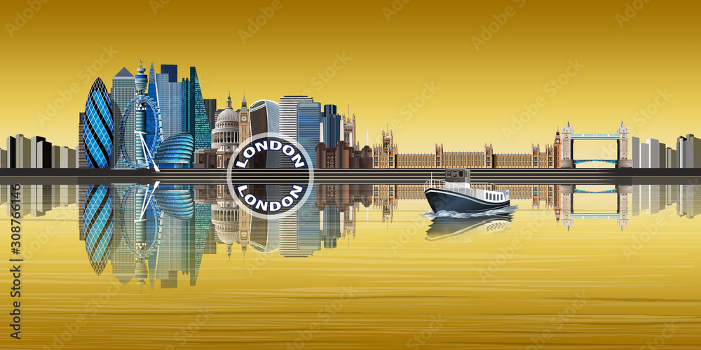 River Thames depicting London skyline and famous landmarks Stock ...