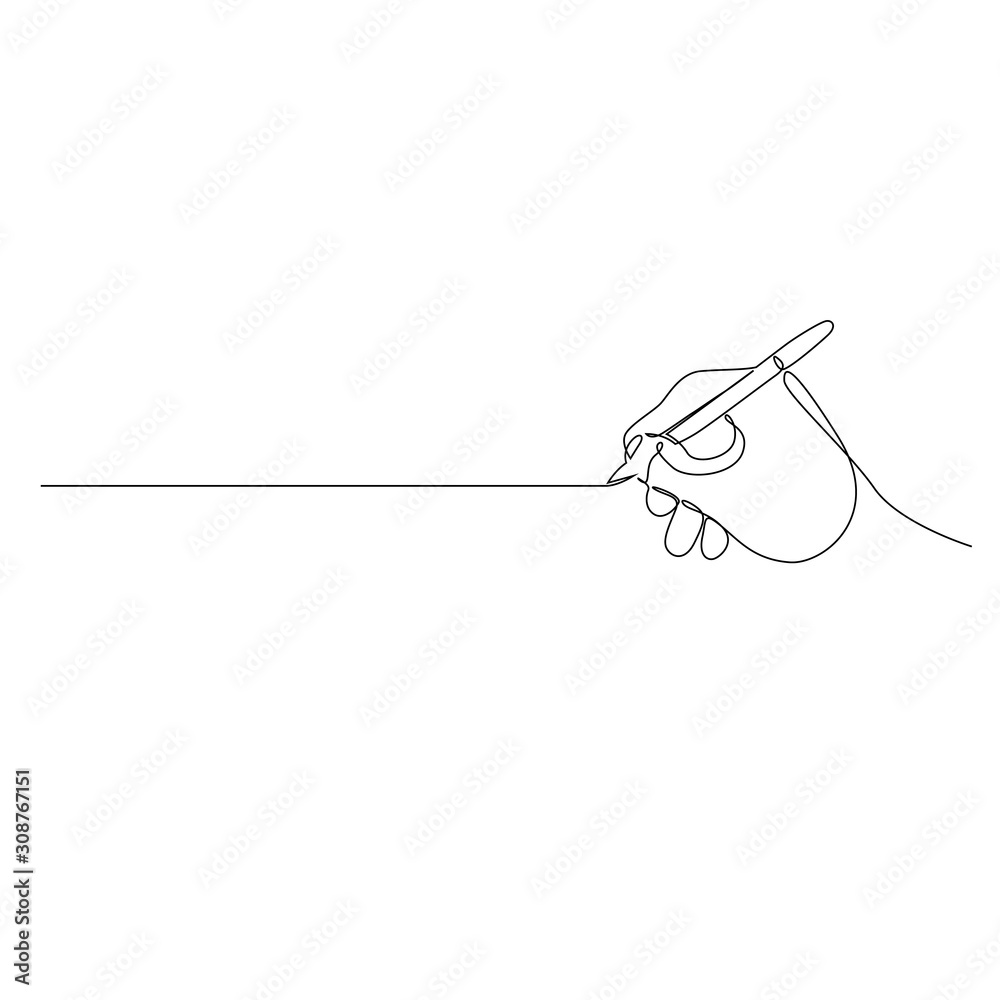 Continuous one line hand with pen write a straight line. Vector ...