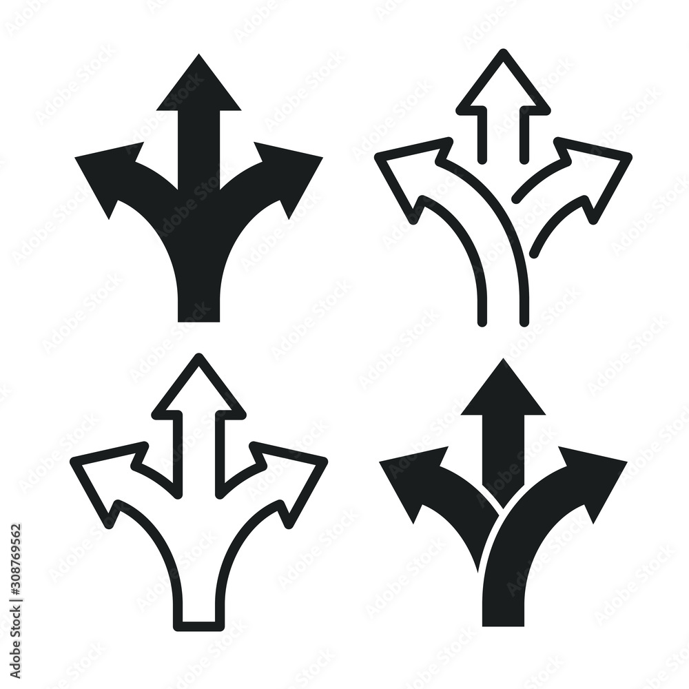 three-way direction arrow icon template color editable. three-way direction arrow symbol vector ...