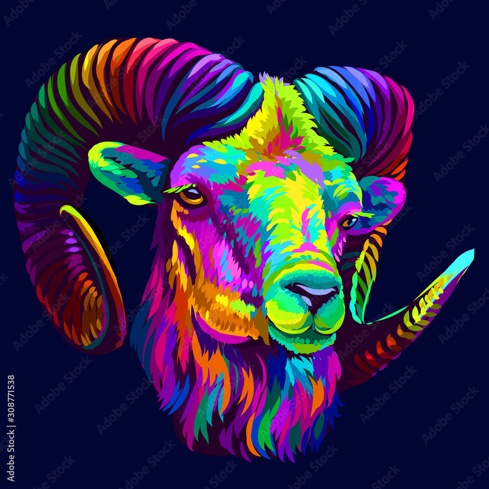 Mountain sheep. Abstract, colorful, neon portrait of a mountain sheep ...
