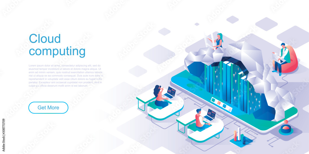 Cloud computing landing page vector template. Data and info storage ...