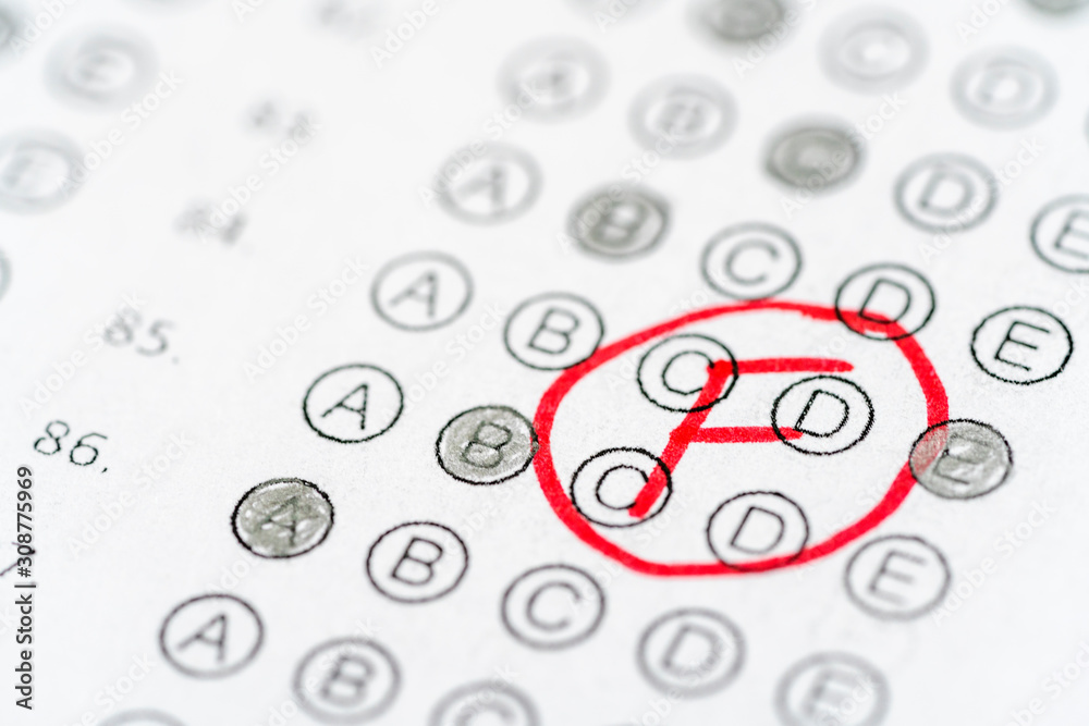 Answer Sheet And Red F Grade Bad Test Results In School University Foto De Stock Adobe Stock