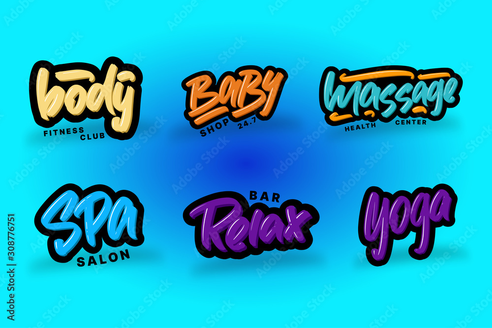 Massage, spa, yoga hand drawn modern brush lettering. Vector ...