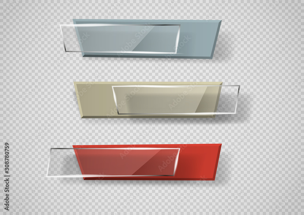 Reflecting glass banner. Gloss reflection 3d panel or clear text box ...