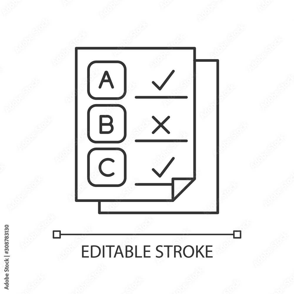 Written survey linear icon. Exam papers. Test document. Questionnaire ...