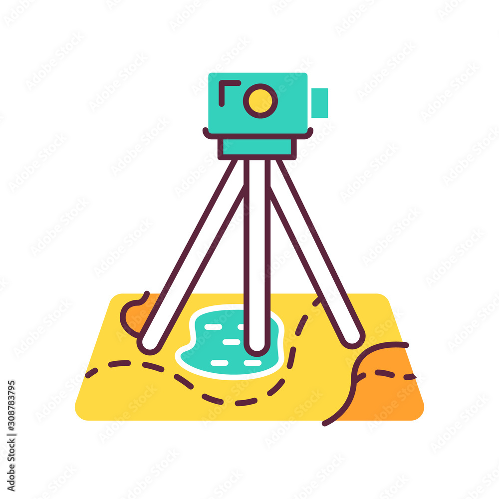 Field survey color icon. Research equipment. Archeological examination ...