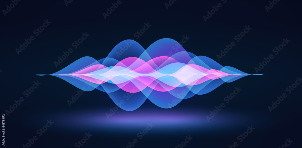Voice recognition. Personal assistant. Smart music sound waves or voice ...
