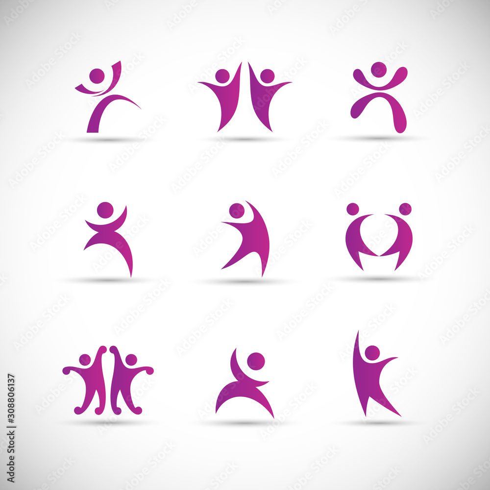 Abstract People Logo Set. Human Figure Isolated On Gray Background ...