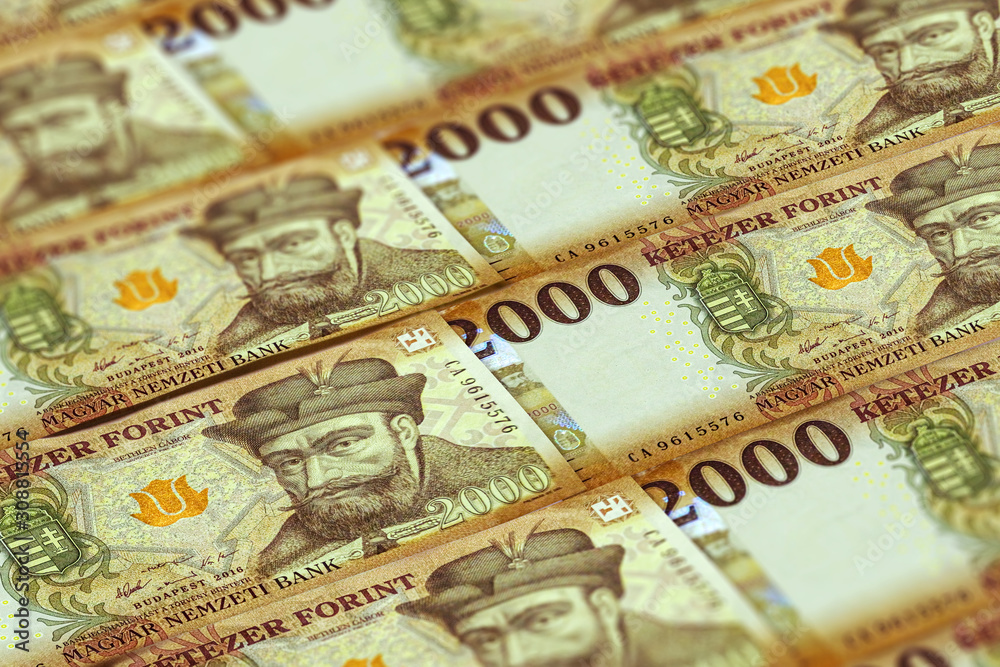 HUF. Hungary currency background. Hungary forints banknotes. Budapest ...