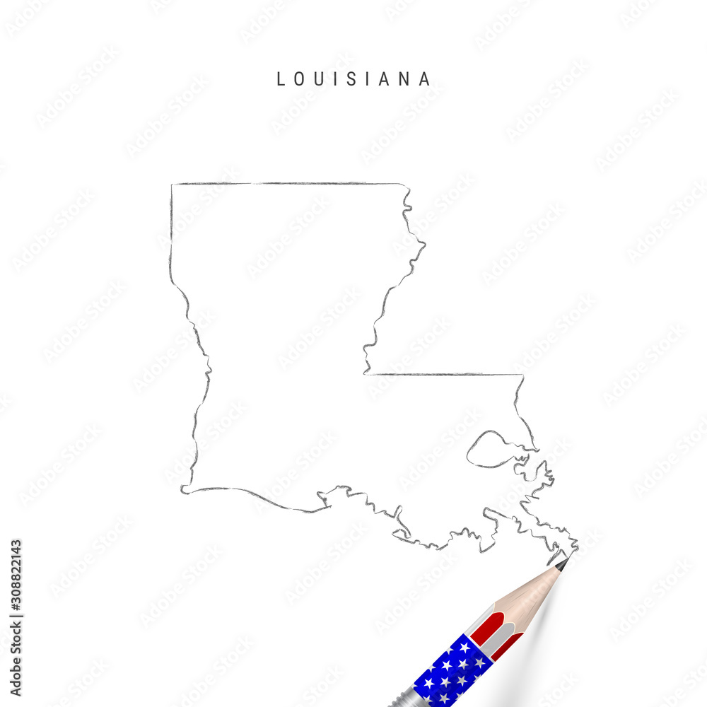 Louisiana US state vector map pencil sketch. Louisiana outline map with ...