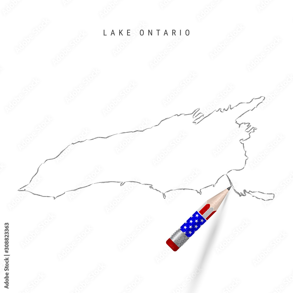 Lake Ontario vector map pencil sketch. Lake Ontario outline map with ...
