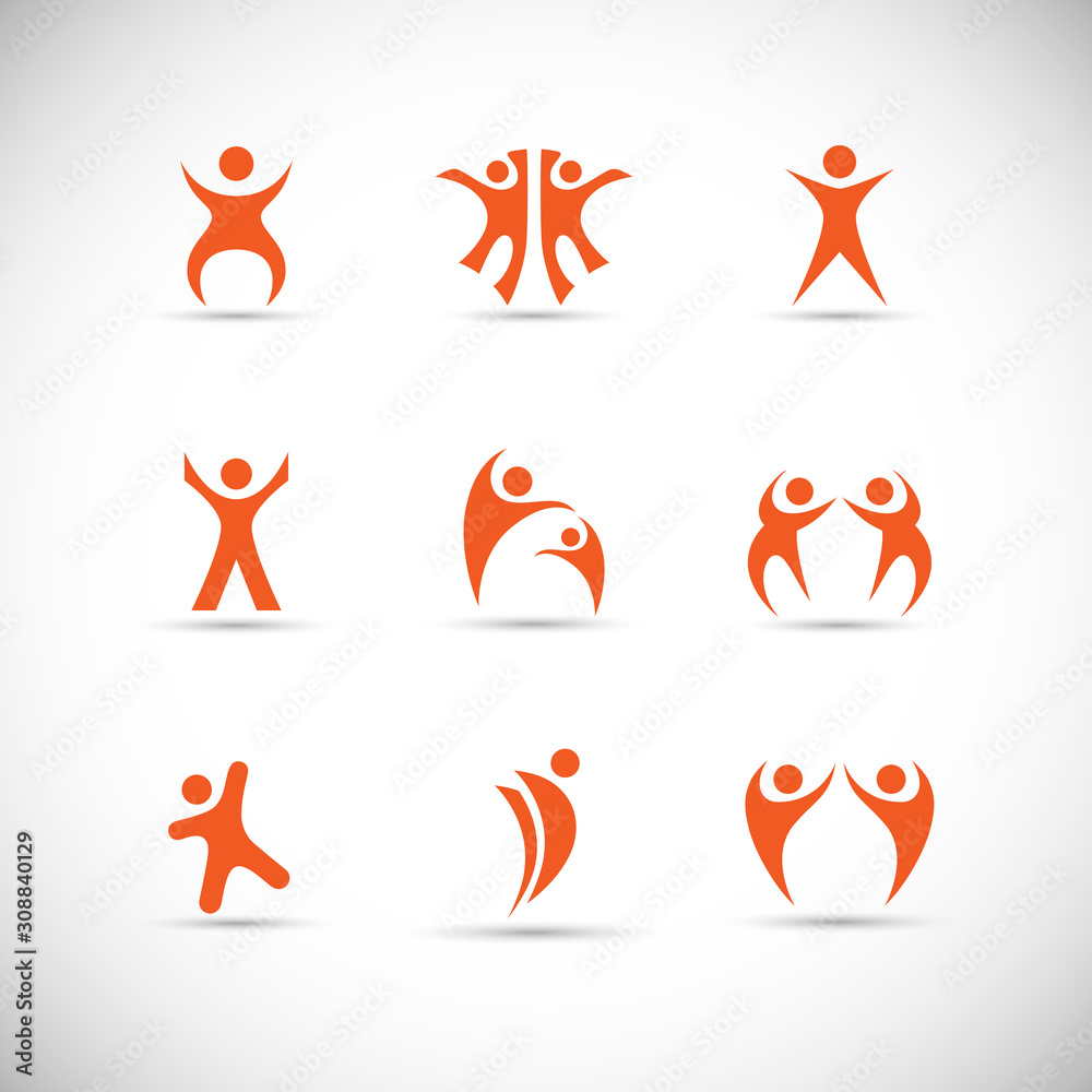 Abstract People Logo Set. Human Figure Isolated On Gray Background ...