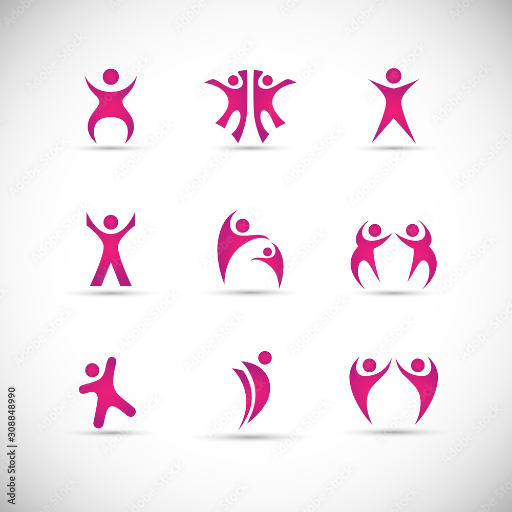 Abstract People Logo Set. Human Figure Isolated On Gray Background ...