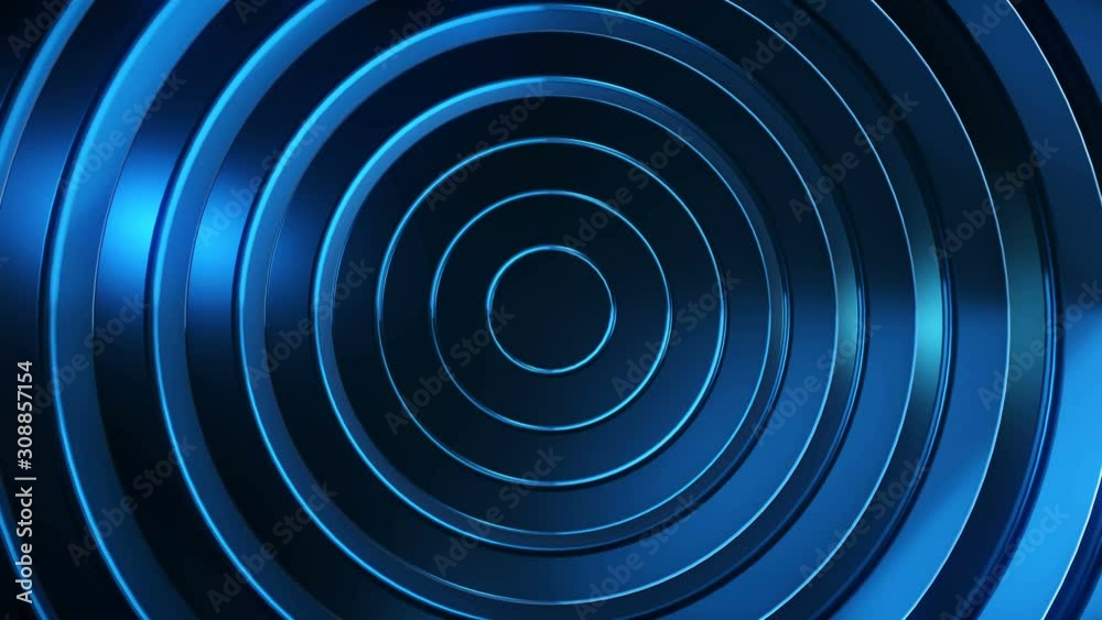 3d circles pattern with blinds effect. Blue metallic clean rings ...