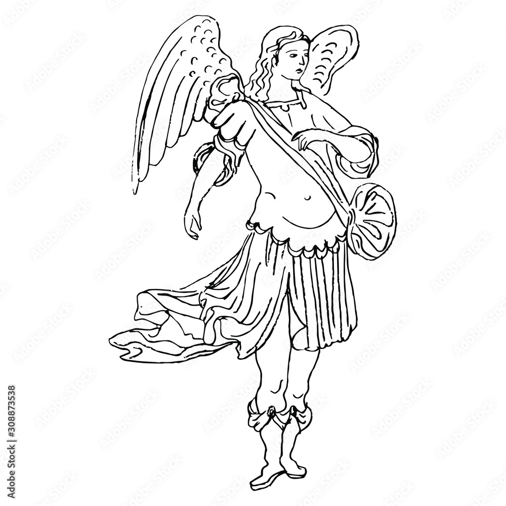 Isolated vector illustration. Baroque angel. Winged male character ...