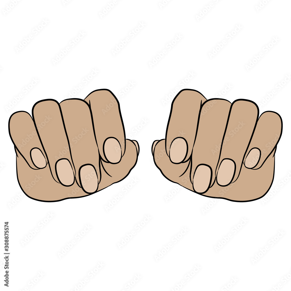 Front view of two human Caucasian hands. Cartoon style. Isolated vector ...