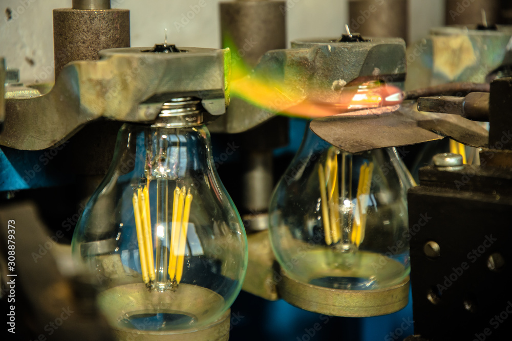 Lamp production at the factory, manufacturing process. Stock Photo ...