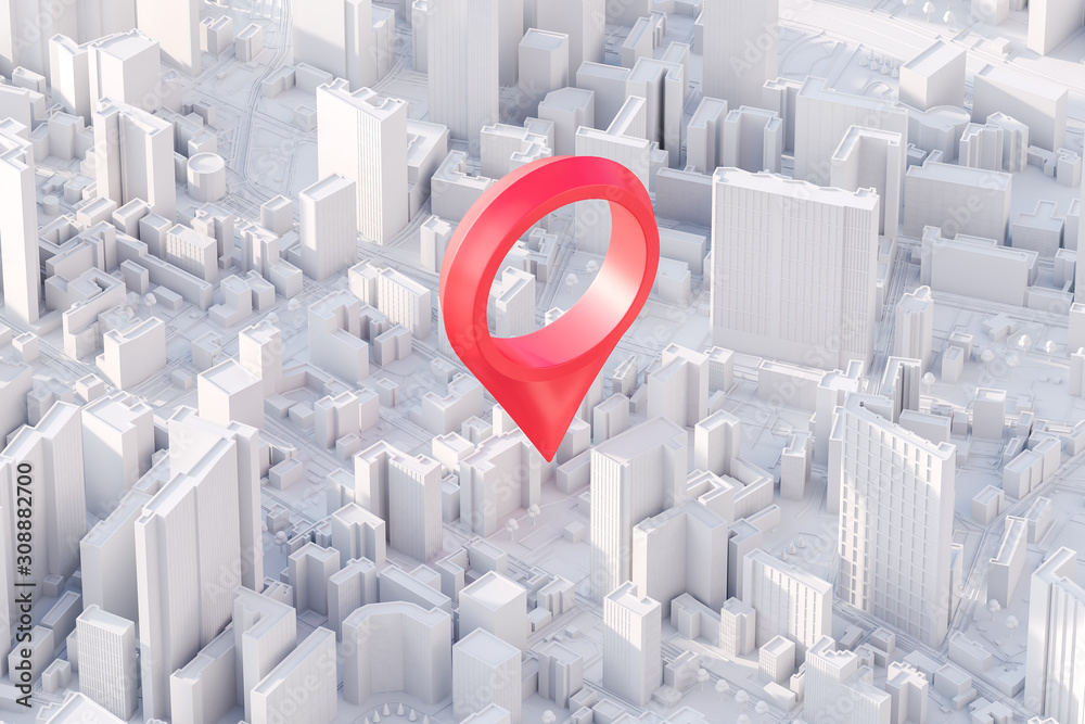 3D layout of a city map. Location route, tourism planning concept. Geo ...