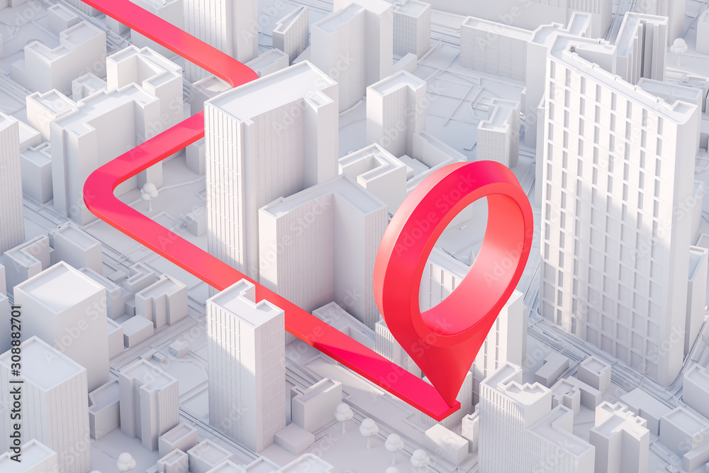 Map of the city with a navigation pointer Geo Tag. Location route ...