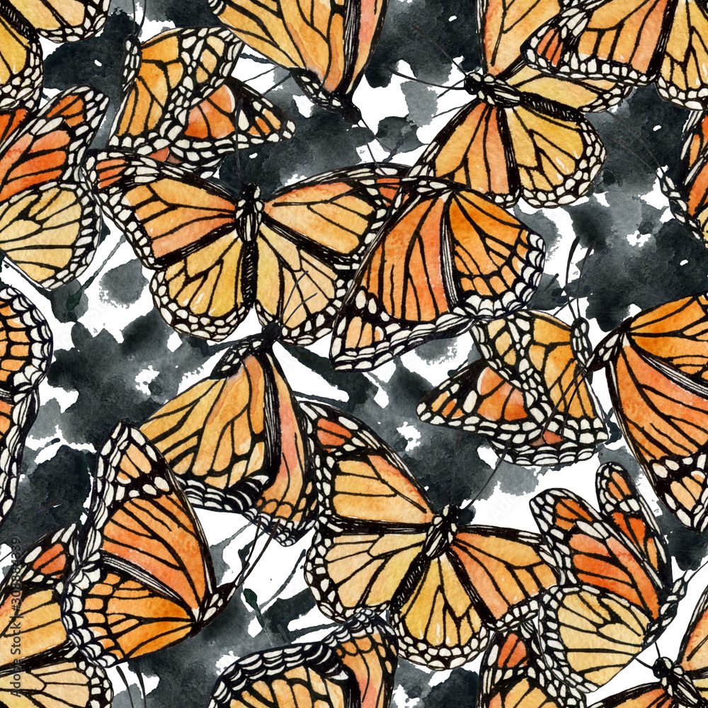 Hand drawn butterfly and abstract shapes seamless pattern Stock ...