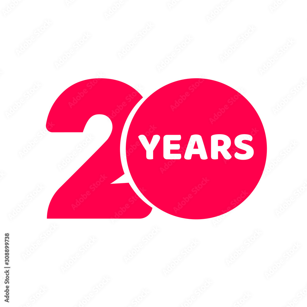 20 years anniversary logo template isolated , red number 20 with text ...