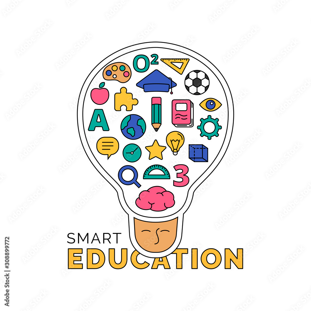Smart knowledge mind concept illustration doodle style vector design ...
