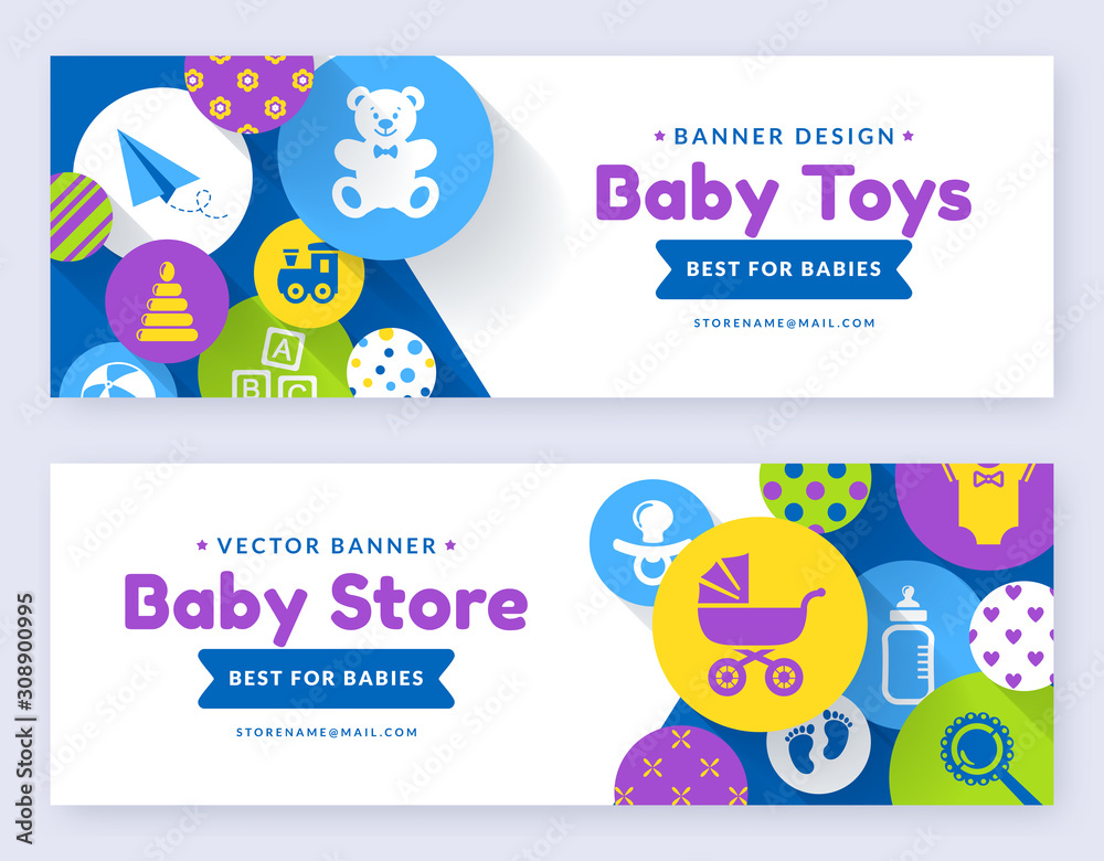 Baby banners. Vector horizontal templates. Stock Vector | Adobe Stock