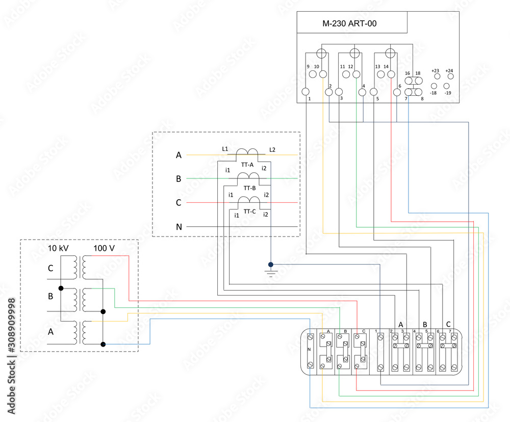 Connection diagram of the electric meter Stock Illustration | Adobe Stock