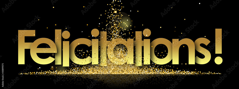 felicitations in golden stars and black background Stock Illustration ...