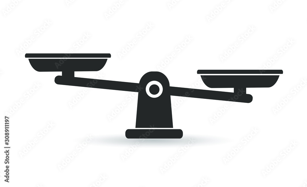 Bowls of scales in balance, an imbalance of scales. Black icons. Libra ...